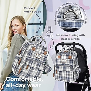 RUVALINO Diaper Bag Backpack - Multifunction Travel Back Pack Maternity Baby Changing Bags, Diaper Changing Totes, Large Capacity, Waterproof and Stylish, Baby Travel Essential, Blue Plaid
