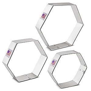Hexagon Shapes Cookie Cutters 3-Pc. Set Made in the USA by Ann Clark, 3", 3.5", 3.75"