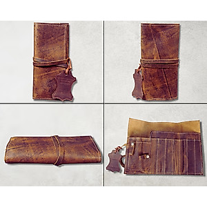 Madosh, Pencil Roll-Up Case,Genuine Leather Pen Holder,Paint Brush Pouch,Handcrafted Marker Organizer