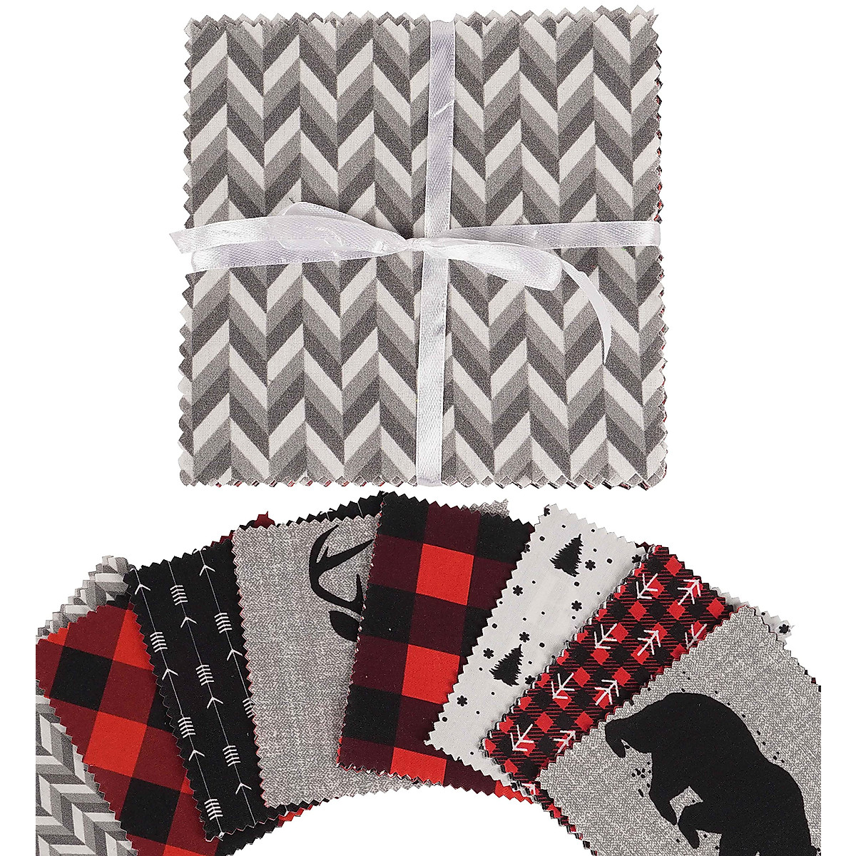 Soimoi Precut 10-inch Christmas Prints Cotton Fabric Bundle Quilting Squares Charm Pack DIY Patchwork Sewing Craft- Light Gray-F5