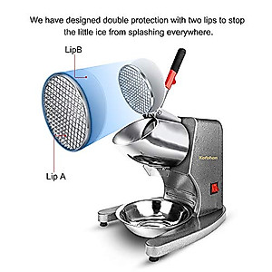 Ice Shaver,Electric Ice Crusher,Snow Cone Maker For Commercial&Home,Dual Stainless Steel Blades Shaved Ice Machine,216Lbs/H,Dual Lips&Higher Ice Outlet For Plates,Bowls And Cups,300W/2000RPM.