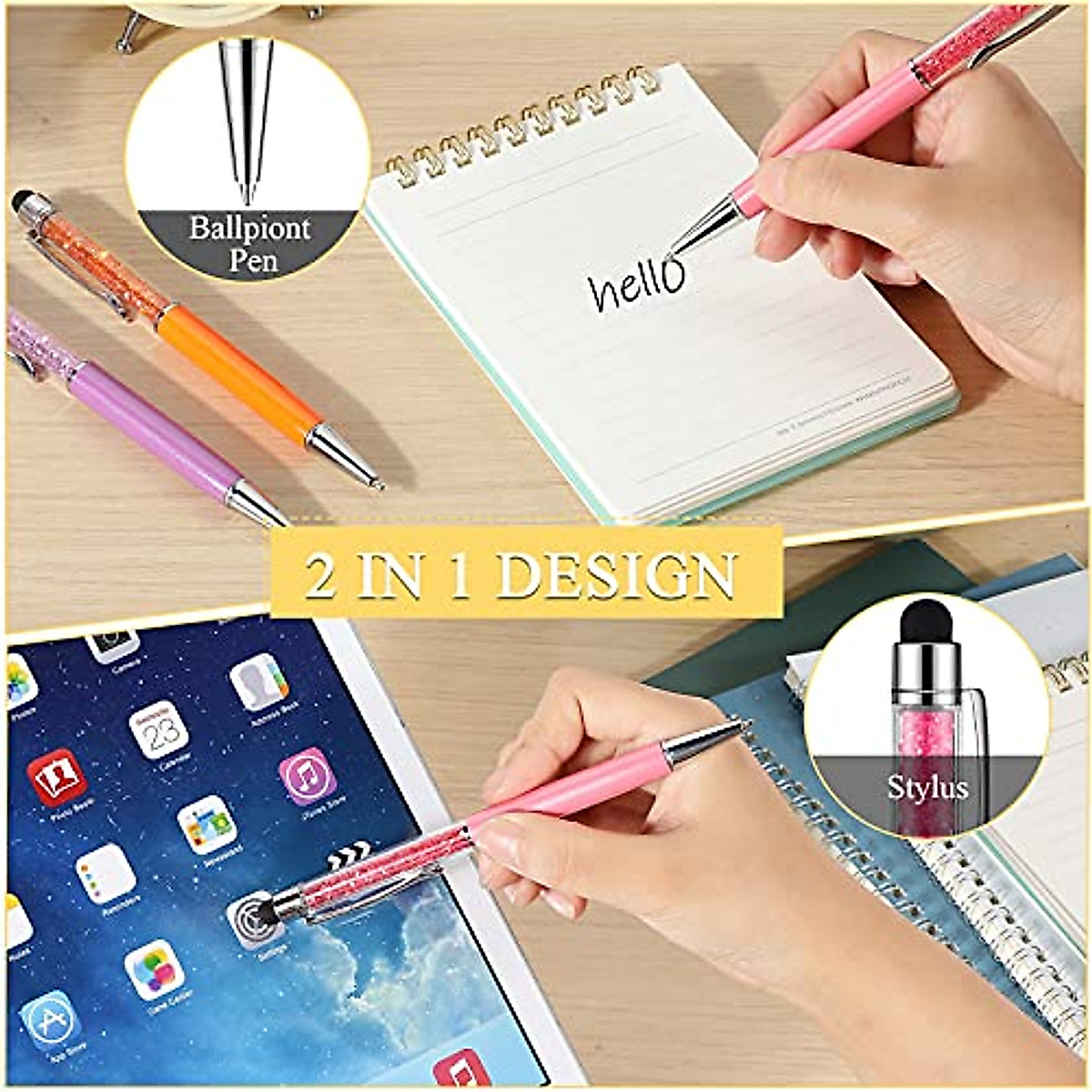 26 Pieces Crystal Ballpoint Pen Crystal Stylus Pen Bling Ballpoint Pens Glitter Diamond Pen 2-in-1 Slim Pens Capacitive Writing Pens for Touch Screens, Office, School Stationery Supplie (Cold Colors)