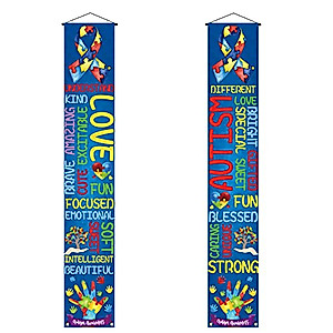 Nepnuser Autism Awareness Porch Banner April Front Door Wall Indoor Outdoor Hanging Decoration Photo Booth Backdrop