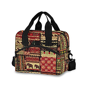 Lunch Bag Cooler Tote Bag Thermal insulated large African Ethnic Tribal Elephant for Women/Men travel School Work Portable Pocket Adjustable Shoulder Strap