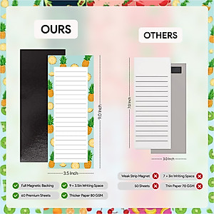 8 Magnetic Notepads - Large Notepads for Grocery List, Shopping List, To-Do List, Reminders, Recipes -Magnetic Back- Memo Notepad with Realistic Fruit Designs | 60 Sheets per Pad 9 x 3.5 inch (8 Pack)