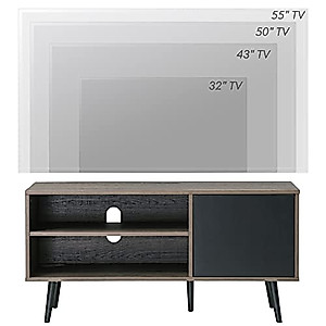 Mid Century Modern TV Stand for 55 inch Flat Screen, Wood TV Cabinet Media Console with Storage, Home Entertainment Center for Living Room Bedroom, 50'' Black/Espresso
