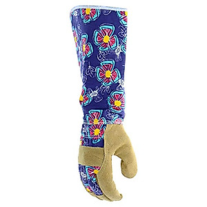 Miracle-Gro MG23246 Rose Pruning Work Gloves - [1 Pair, Small/Medium] Purple/Floral, Split Cowhide Leather Gloves with Extended Canvas Cuff