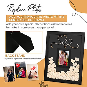WISATO Wedding Guest Book Picture Frame - Unique Wedding Heart Guest Book Drop Box - Guest Book Alternatives for Receptions, Bridal Showers, Anniversary - 15.5x12x0.75 Black Frame - 120 Wooden Hearts