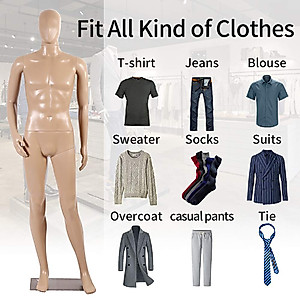 Mannequin Torso Manikin Dress Form Male 73" Adjustable Detachable Realistic Full Body Mannequin Model Display with Metal Base Plastic Head Turns Poseable Adult Dummy Mannequin Stand, Nude