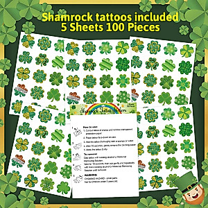 100 PCS Shamrock Tattoo Stickers St. Patrick's Day Accessories Temporary Tattoos Clover Tattoos Irish Tattoos for St Patricks Day Decorations Party Favors