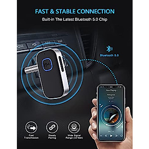 COMSOON Bluetooth 5.0 Receiver for Car, Noise Cancelling Bluetooth AUX Adapter, Bluetooth Music Receiver for Home Stereo/Wired Headphones/Hands-Free Call,16H Battery Life-Black+Silver