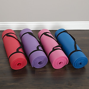 Thick Yoga Mat - Double Sided 1/2-Inch Workout Mat - 71x24-Inch Exercise Mat for Home Gym Fitness or Pilates with Carrying Strap by Wakeman (Blue)