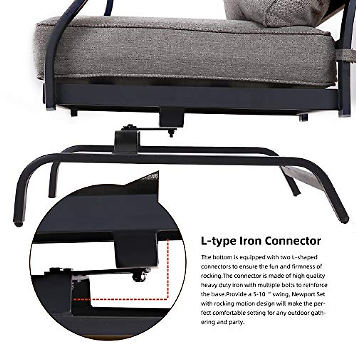 Grand patio 5 PCS Patio Conversation Set with Coffee Table Metal K/D Chat Set Rocking Patio Chair Set with Gray Water Resistant Cushions for Garden Lawn & Poolside