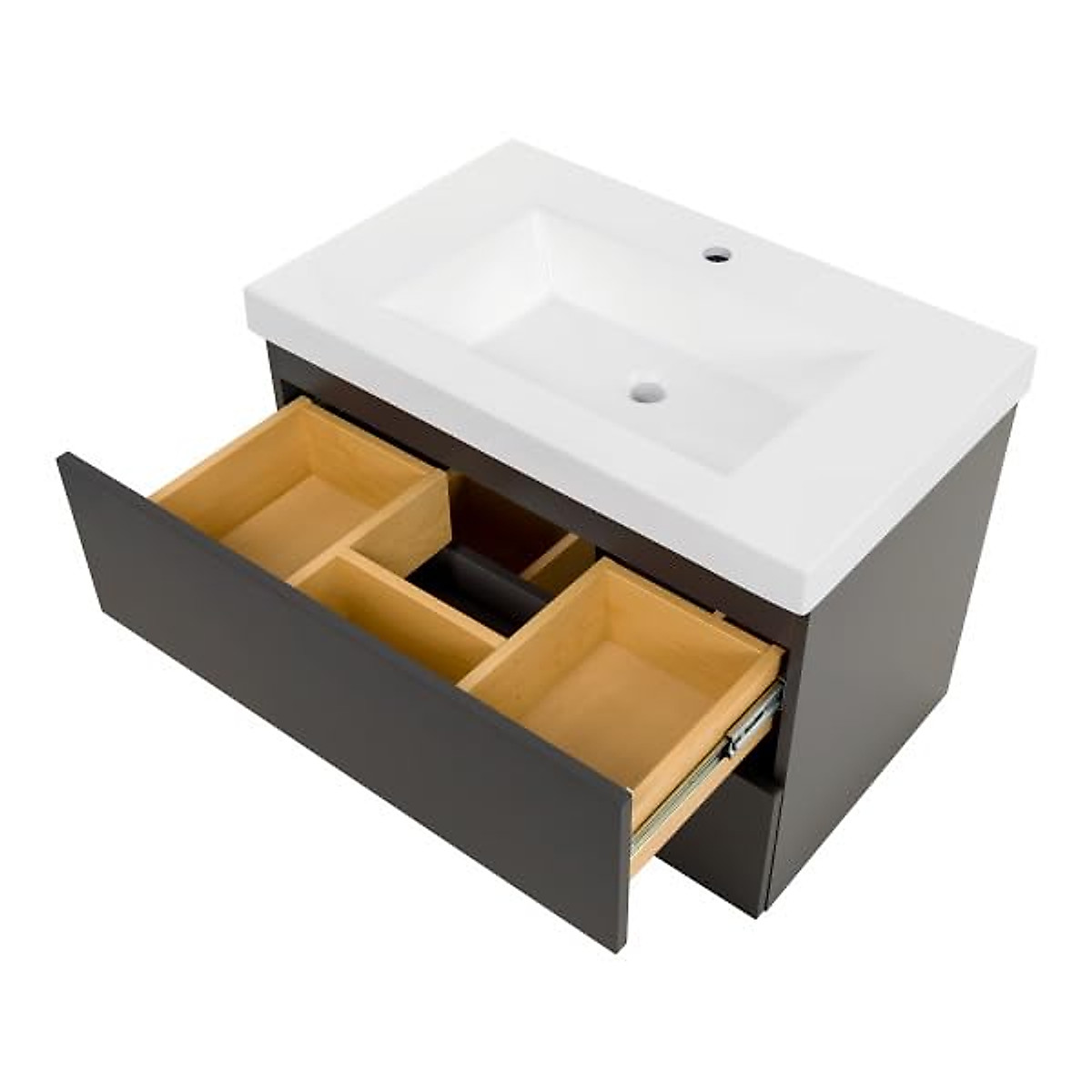 Spring Mill Cabinets Innes 30 Inch Floating Bathroom Vanity with White Single Sink Top, 2 Soft-Close Drawers, 30.5" W x 18.75" D x 22.25" H, Cement