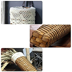 Cabilock Woven Hanging Basket Wicker Rustic Handmade Long Storage Basket Plant Hanger with Lace Trim for Indoor Plants Home Wall Decor (Khaki)