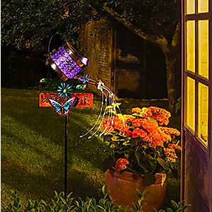Nemophilist Solar Watering Can Lights, Metal Garden Decor with Warm String Lights Outdoor Waterproof Stakes Lights for Yard, Patio, Sidewalk, Pathway, Backyard