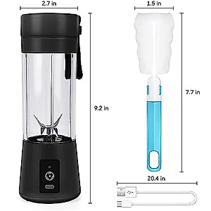 Portable Blender, Blender for Shakes and Smoothies, Personal Blender, Mini Shakes Juicer Cup 380ml USB Rechargeable with 6 Stainless Steel Blades for Kitchen,Sport and Travel, Black