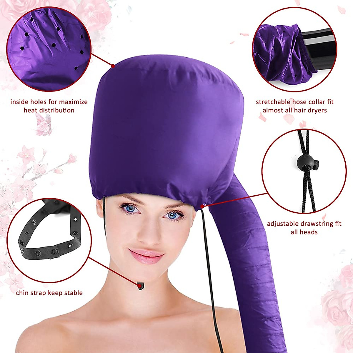 Frclona Hair Dryer Bonnet - Upgraded Bonnet Hair Dryer with Longer Extended Hose for Easy Styling, Curling and Deep Conditioning, Purple, One Size Fits All
