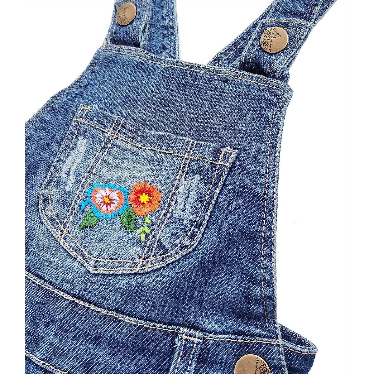 KIDSCOOL SPACE Baby Toddler Girls Snap Leg/Crotch Easy Diaper Changing Jeans Overalls,Blue,12-18 Months