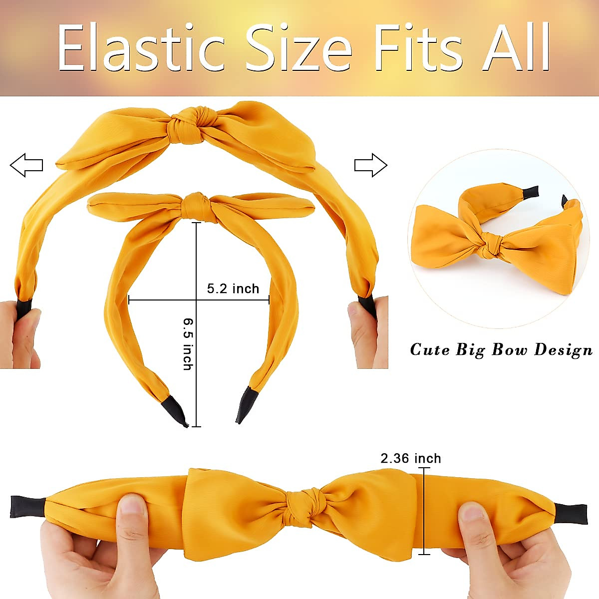 TOBATOBA Hairband, 6Pcs Big Bow Headbands for Women - Satin Silk Bowknot Retro Headband, Knotted Headband for Women Hair Accessories for Women Girls