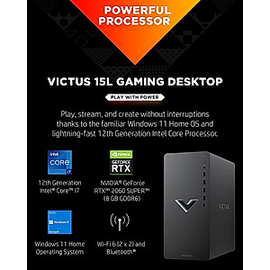 HP Victus 15L Gaming Desktop Computer, Intel Core i7-12700F(Up to 4.9GHz), NVIDIA GeForce RTX 2060 Super, 32GB RAM, 2TB PCIe SSD, WiFi 6, USB-A&C, Windows 11 Home, CUE Accessories