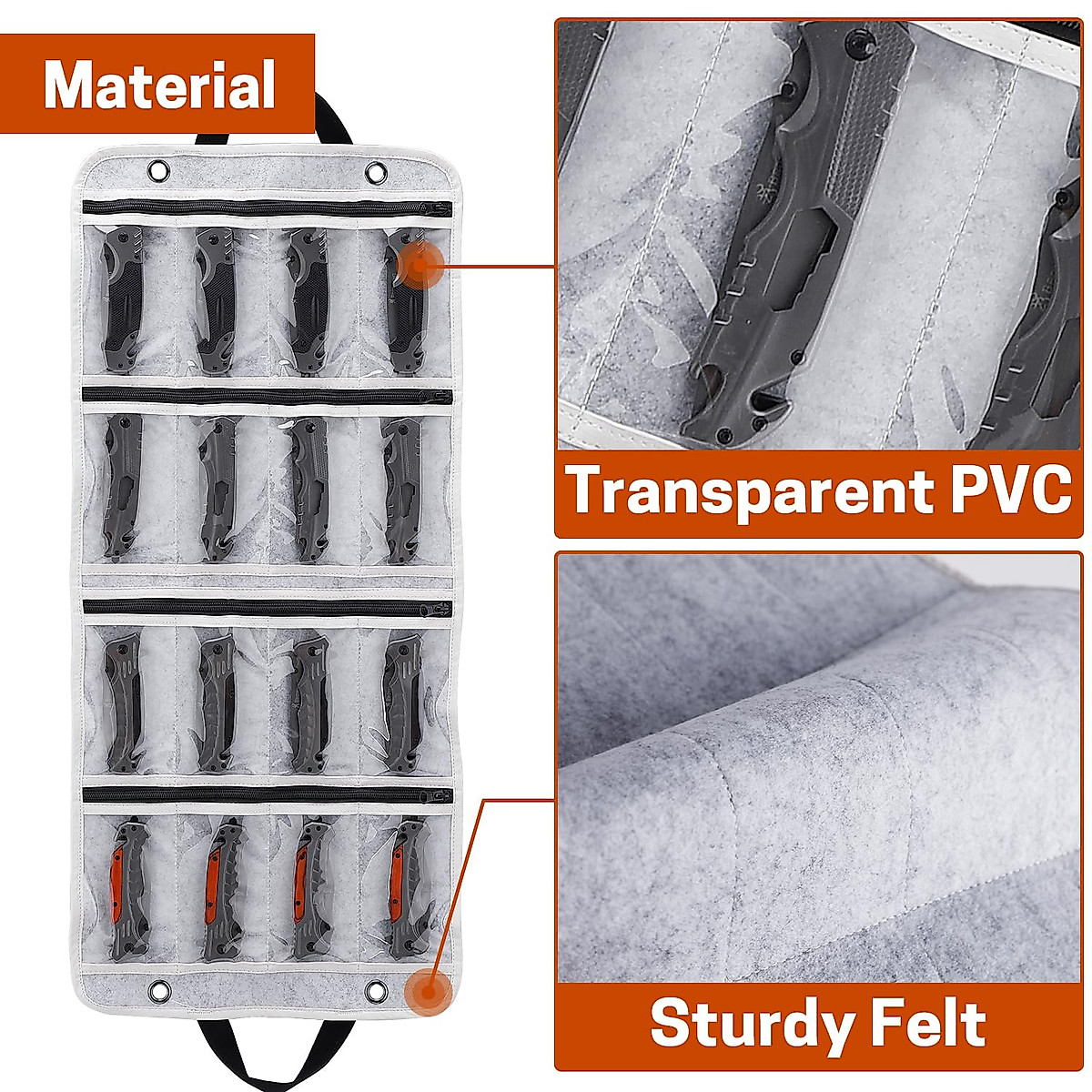 SWISSELITE Knife Display Bag, Felt Knife Display Case, Foldable Knife Storage Holder, Knife Carrying Organizer with 16 Slots