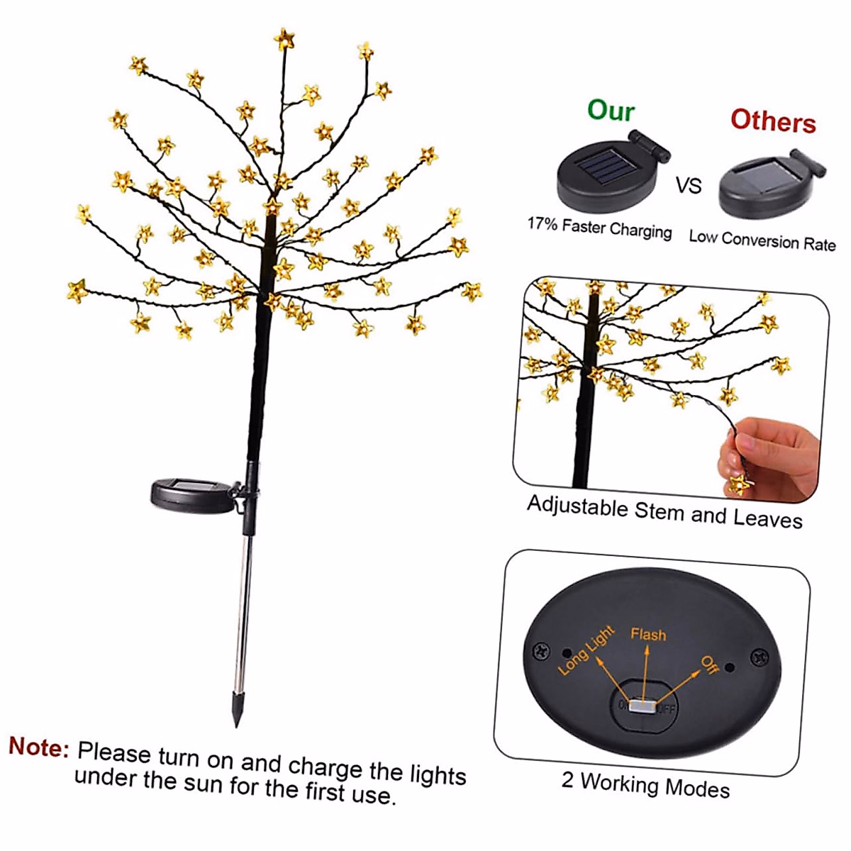 Housoutil Solar Outdoor LED Star Tree Branch Lantern Waterproof for Garden Patio Yard Decorative