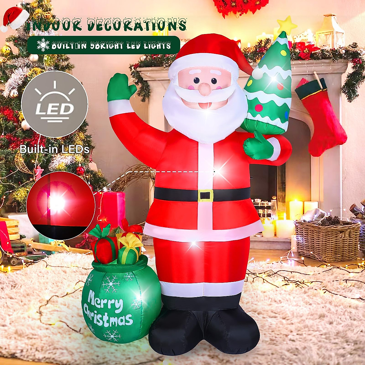 8 FT Christmas Inflatables Outdoor Decorations, Blow up Inflatable Santa Claus with LED Lights Gift Bag Christmas Tree for Xmas Decor Indoor Outside Yard Garden Patio Lawn Home Holiday Party