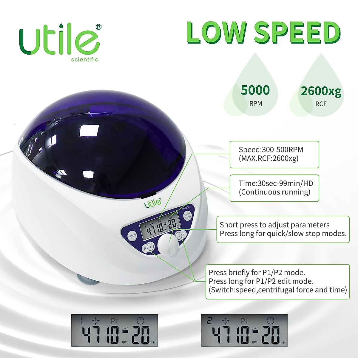 Utile Lab PRP Benchtop Centrifuge Machine with LCD Display, 6x15mL/10mL/7mL/1.5-5ml Lab Centrifuges 300-5000RPM Max. 2600xg RCF for Laboratory School, 4620.3004.1