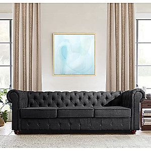 Rosevera Genevieve Upholstered Fine Polyester Collection Tufted Loveseat Couch, Contemporary Chesterfield Armrest,Sectional Sofa for Living Room Apartment, Charcoal 3SEAT