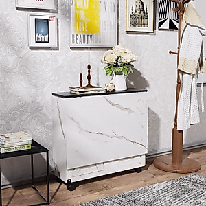 3imothrix Folding Dining Table, Dinner Table with Drawer and Storage and Shelves, Space Saving Dining Table with 6 Wheels, Kitchen Table for Small Spaces (Black)