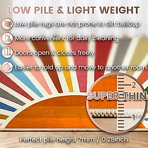 Washable 5x7 Sun Area Rug for Living Room, Rainbow Sun Modern Boho Large Area Rugs, Ultra Thin Low Pile Lightweight Soft Indoor Floor Carpet with Non-Slip Backing for Bedroom Kids Nursery Play Room