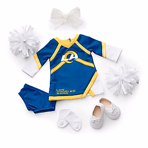 American Girl Los Angeles Rams Cheer Uniform 18 inch Doll Clothes with Pom Poms, Blue and Yellow, 5 pcs, Ages 6+
