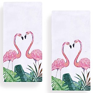 Watercolor Flamingo Kitchen Dish Towel 18 x 28 Inch Set of 2, Seasonal Summer Flamingo Tea Towels Dish Cloth for Cooking Baking