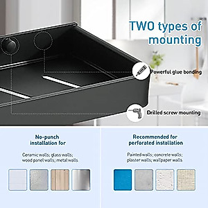 Koilria Shower Caddy,Adhesive and Drilling Shower Shelves 5 Hooks 2pcs Large Capacity Rustproof Stainless Steel Shower Organizer Basket for Bathroom/Toilet/Kitchen(Lenght11.8inch)