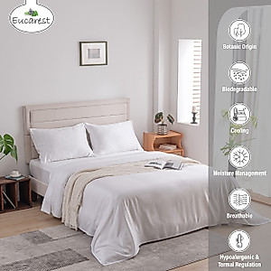 Eucalyptus Lyocell Bed Sheets, Hypoallergenic 100% Organic Tencel, Thermal Regulating and Moisture Wicking for Hot Sleepers, Superior Thread Quality, Extra Deep Pockets King Size – White