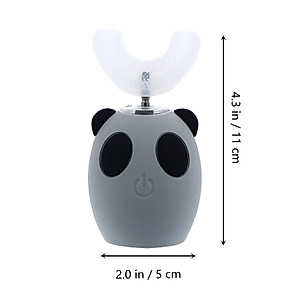Healifty Kids Automatic Toothbrush Cartoon Panda Ergonomic U- Shaped Toothbrush (Age 7-15) Light Grey
