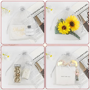 Organza Bags 7x9 inch - Large Mesh Bags Drawstring Organza Gift Bags Jewelry Pouch for Valentines Wedding Halloween Eve Christmas New Year Baby Shower Party Favors Candy Fruit Wrap Bulk, White, 50Pcs