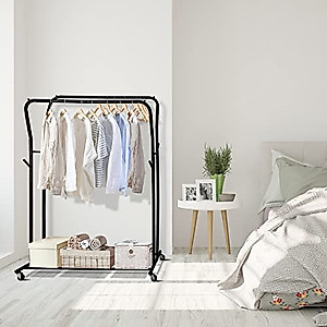 GIOTORENT Double Rod Clothes Rack with Wheels,42 Inch Portable Rolling Coat Rack,Freestanding All-Metal Garment Rack,40 Pieces of Clothing MAX,for Hanging Clothes,Bags,Black