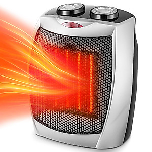 Kismile Small Space Heater Electric Portable Heater Fan for Home and Office Ceramic Fan Heaters with Adjustable Thermostat, 750W/1500W (8.1 Inch, Black)