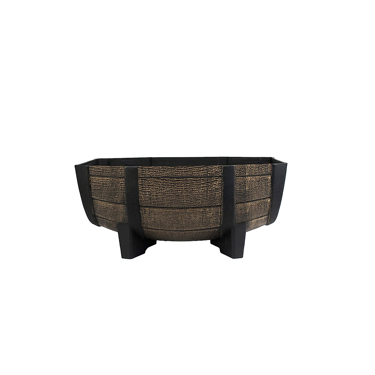 The HC Companies 16 Inch Whiskey Barrel Bowl Planter - Weather Resistant Resin Plant Pot for Indoor Outdoor Use in Dark Oak Color (Faux Wood)