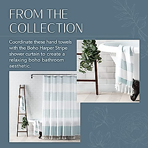 Elrene Home Fashions Boho Harper Stripe Knotted-Tassel Hand Towels, 16 Inches by 30 Inches, Set of 2, Cotton, Spa Blue