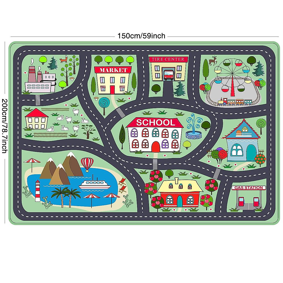 LTKOUGFAM kids Playmat Car Rug, Kids Play Rugs Town City Road Map Rug, Large Educational Kids Car Mat, Boys Kids Car Track Play Rug, Kids Rugs for Playroom Bedroom Living Room (Style 2, 78.7X 59 INCH)