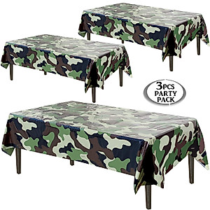 AnapoliZ Army Plastic Tablecloth | 3 Pcs Pack (54” Inch Wide x 102” Inch Long) | Rectangular Camouflage Table Cover | Military Party Table Decorations | Camo Party Plastic Table Cover