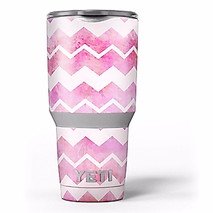 Design Skinz Pink Water Color with White Chevron - Skin Decal Vinyl Wrap Kit Compatible with The Yeti Rambler Cooler Tumbler Cups