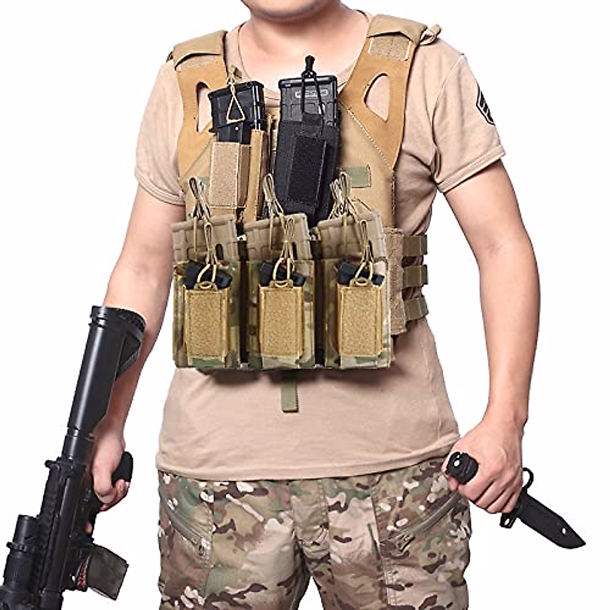 Triple Molle Mag Pouch Open-Top Bag for M4 M16 AK 5.56 Rifle Mag and Pistol Magazine Pouch Holder Airsoft Military Gear Camo
