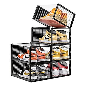 WALL QMER Clear Shoe Boxes, For AJ Shoes, 6 Pack, Stackable, Crystal Clear Shoe Storage, Easy to Assemble, Sturdy, Versatile Shoe Organizer