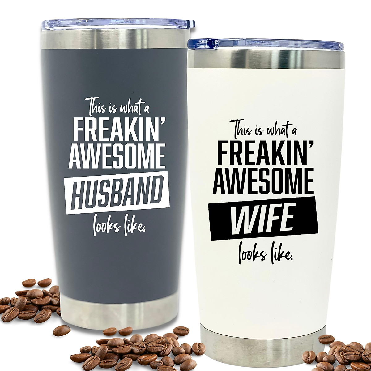 Brooke & Jess Designs Funny Tumbler Gift Set for Husband and Wife - Awesome Wife Cup Husband Tumbler Coffee Mug - Great Travel Cup Gifts for Husbands and Wives, Birthday Presents for Her, Him