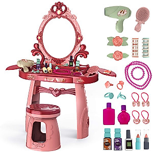 Meland Toddler Vanity Set - Kids Toy Vanity Table for Little Girls with Sound and Light Mirror and Beauty Accessories, Birthday Toys for Little Princess Pretend Play