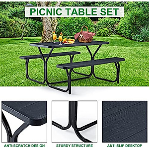 ECOTOUGE 5 FT Portable Picnic Table Benches Set for Outdoor, Heavy Duty Camping Picnic Tables, Weather Resistant, Suitable Patio, Garden for Adult(Black)